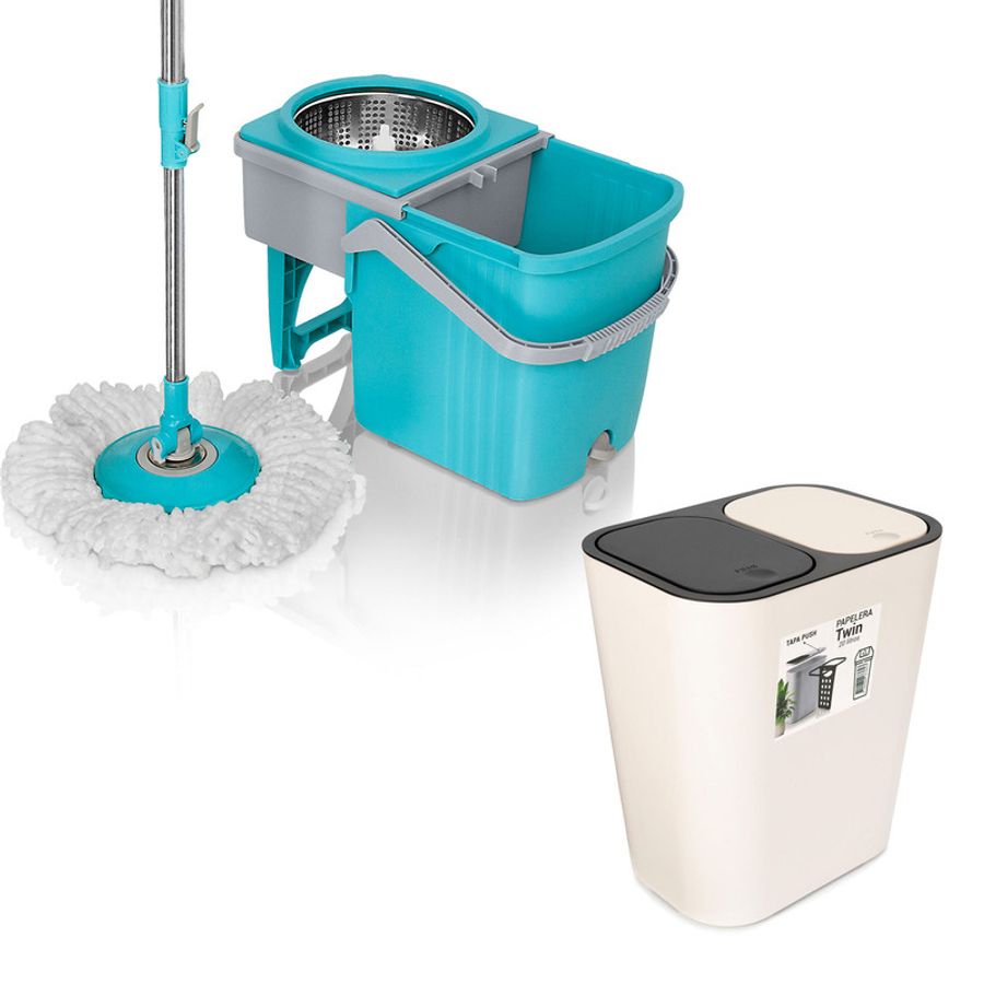 Trapero Giratorio Microfibra + Cesto de Basura Push Doble Beige ...